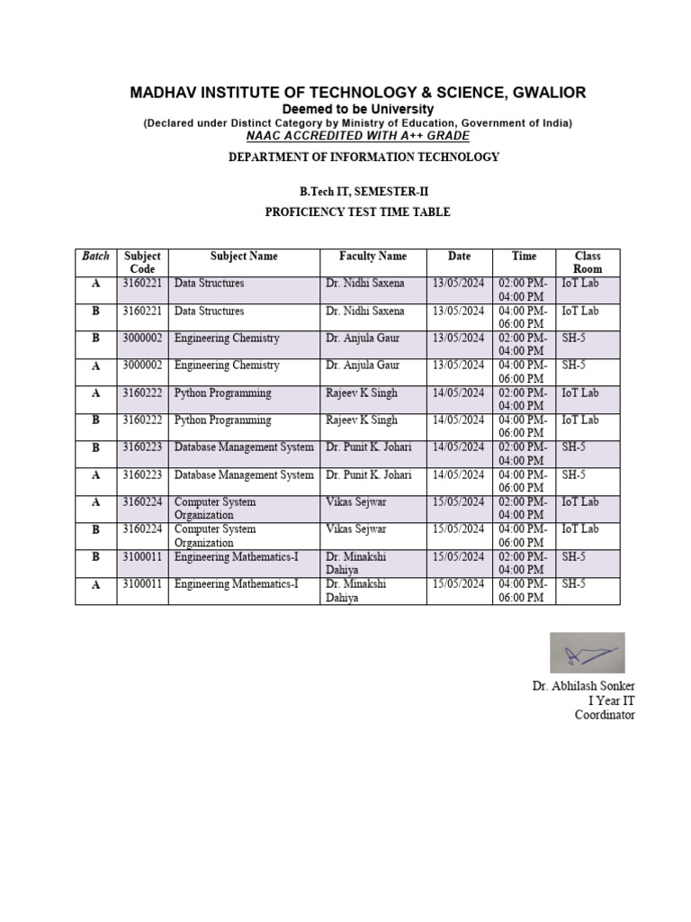 PT II Sem Time Table | Download Free PDF | Computing | Information Technology