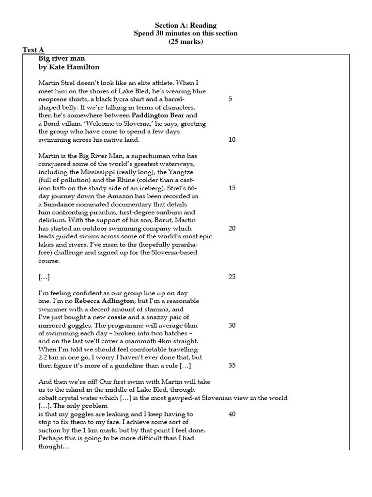 (ANSWERS) Reading Comprehension Revisions - Big River Man | PDF | History