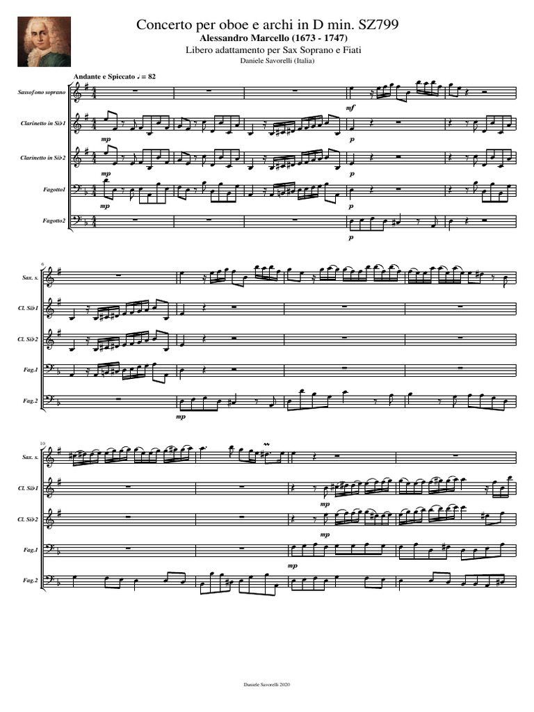 Alessandro Marcello - Oboe Concerto D Min SZ 799 Sax Soprano e Fiati | PDF