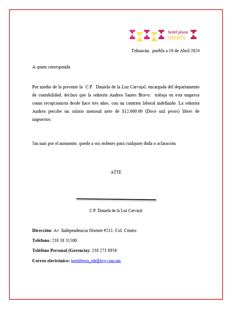 Carta de Egresos Ejemplo | PDF