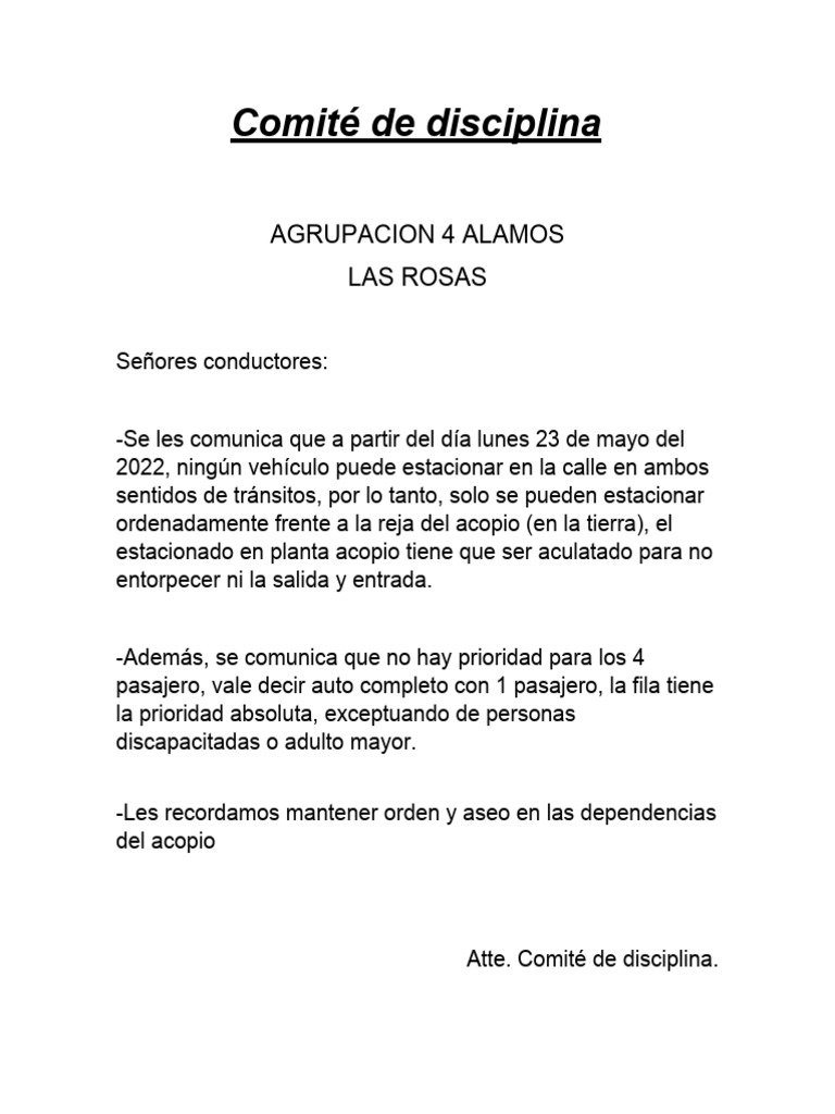 Normas de Estacionamiento y Orden | PDF