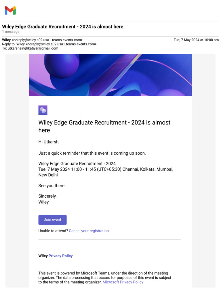 Gmail - Wiley Edge Graduate Recruitment - 2024 Is Almost Here | PDF