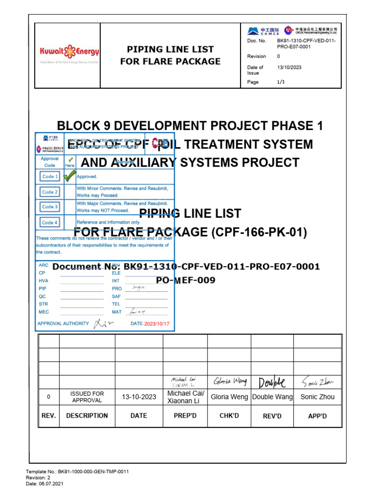 BK91-1310-CPF-VED-011-PRO-E07-0001 - 0-Piping Line List - C1 | PDF ...