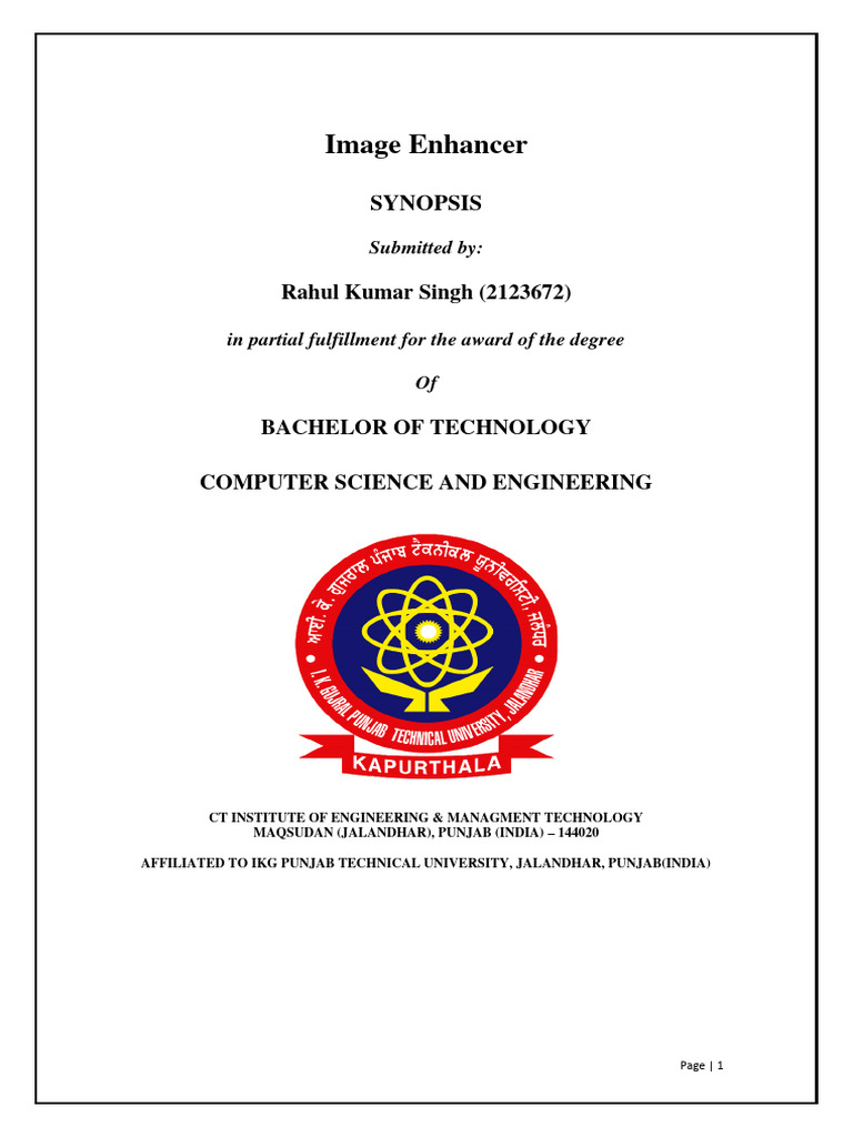 Rahul Synopsis On Image Enhancer | PDF | Usability | Feasibility Study