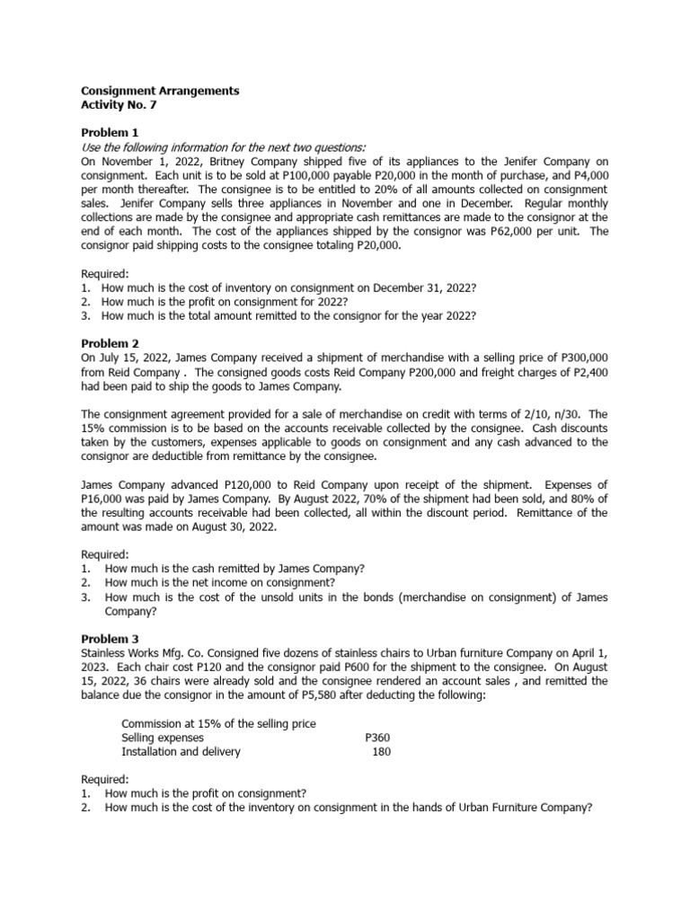 Activity 7 Consignment Arrangements | Download Free PDF | Expense | Receipt
