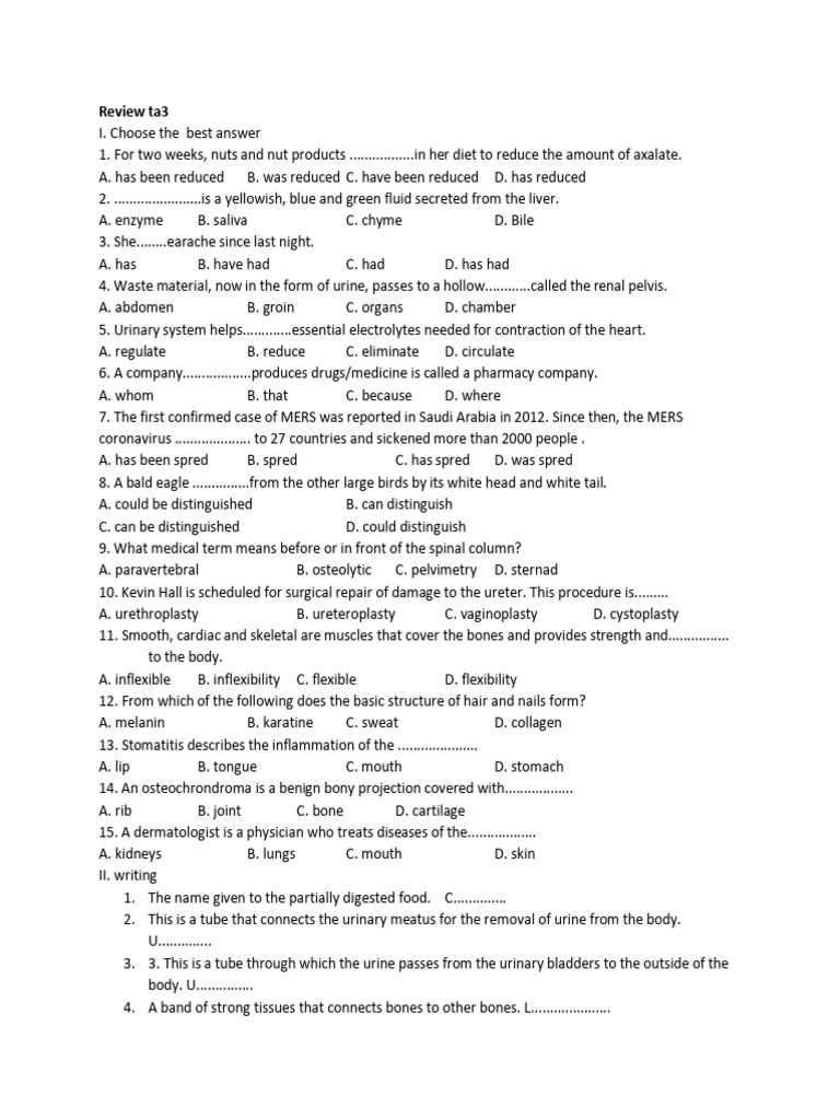 Review Ta3 | PDF | Urinary System | Bone
