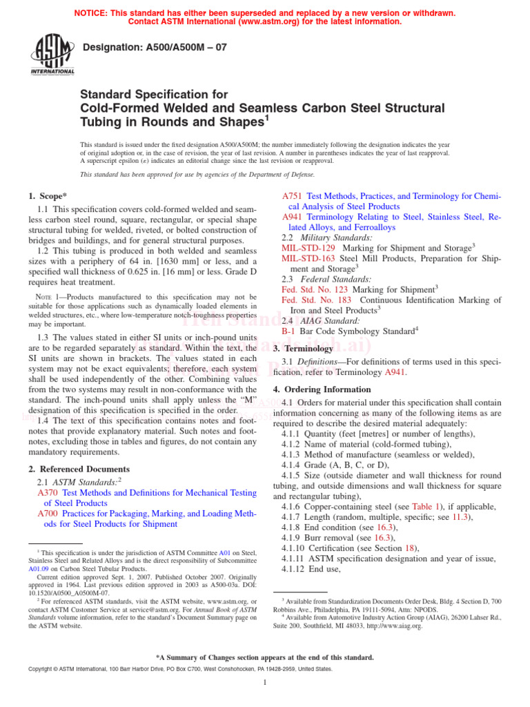 Revb ASTM-A500-A500M-07 | PDF | Pipe (Fluid Conveyance) | Welding