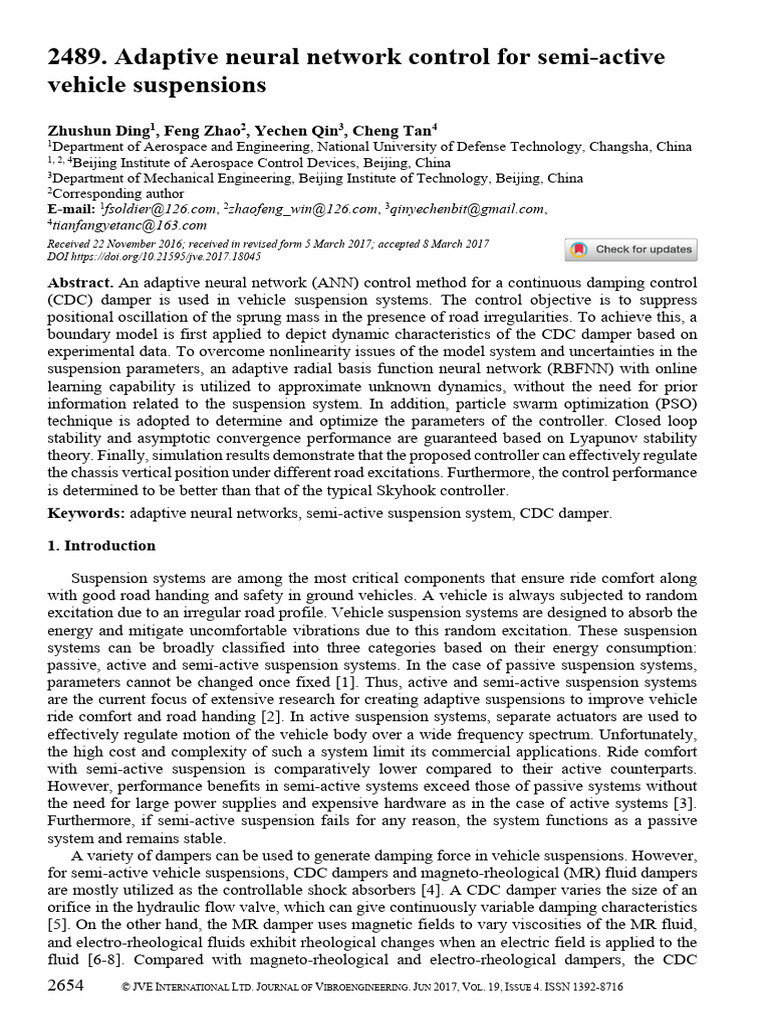 Adaptive Neural Network Control For Semi-Active Ve | PDF | Mechanics | Applied Mathematics