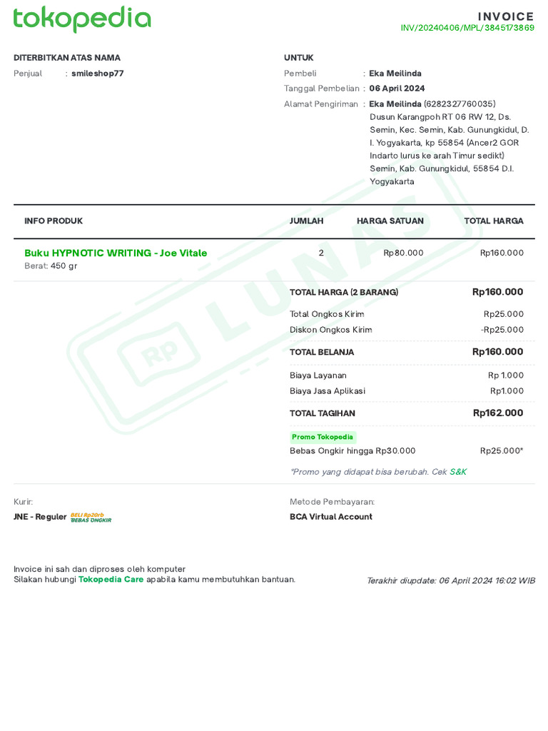 Invoice Pembelian Buku oleh Eka Meilinda | PDF