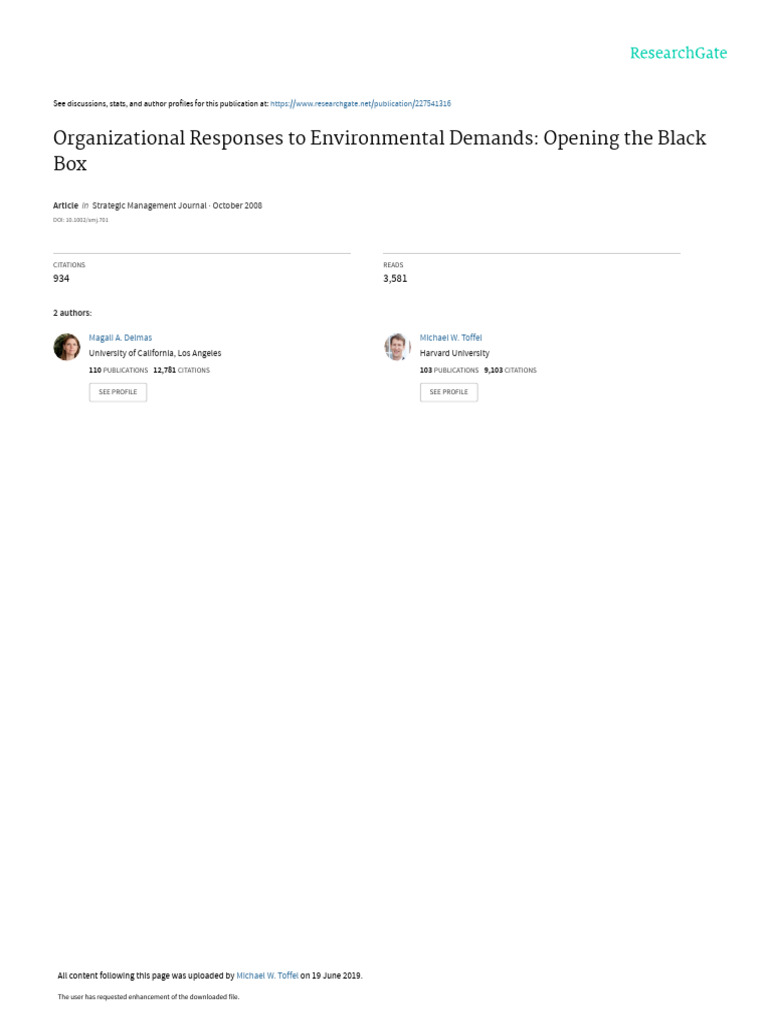 Organizational Responses To Environmental Demands | Download Free PDF ...