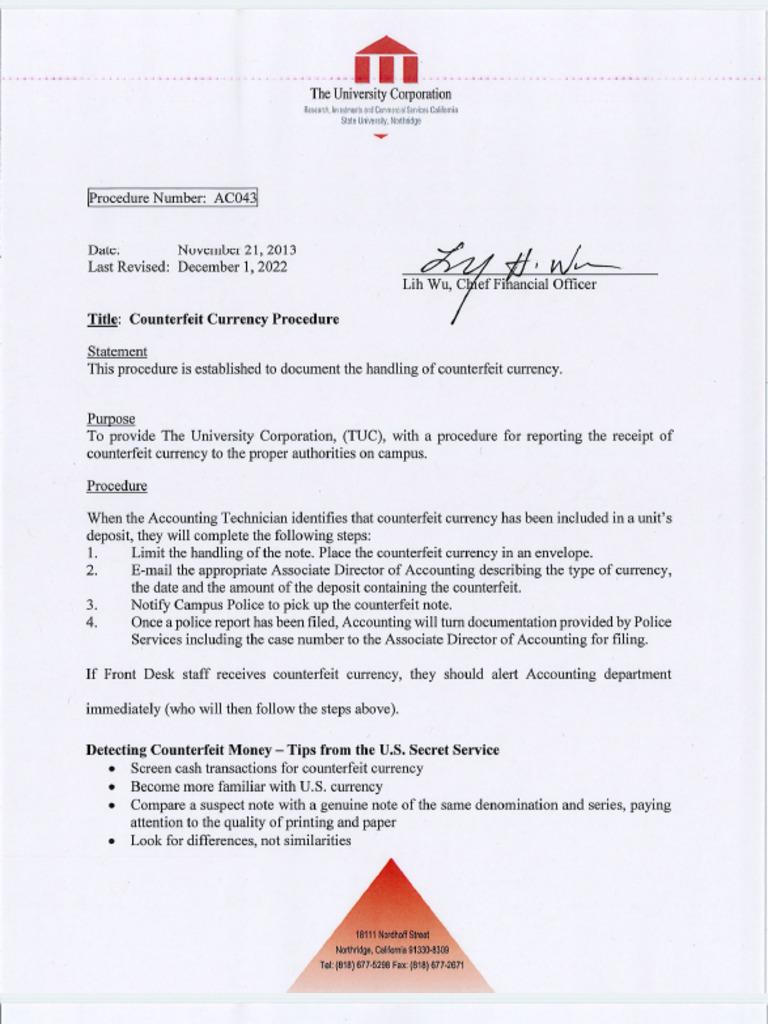 AC043-Counterfeit Currency Procedure | PDF