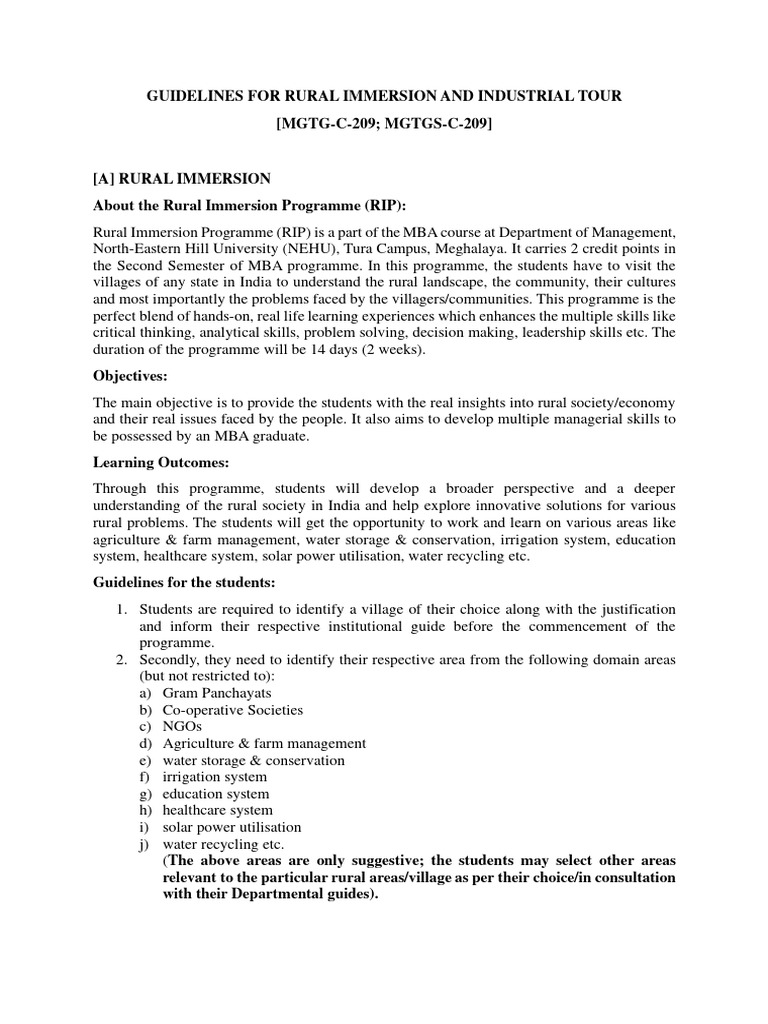 Rural Immersion and Industrial Tour Guidelines | PDF | Master Of ...