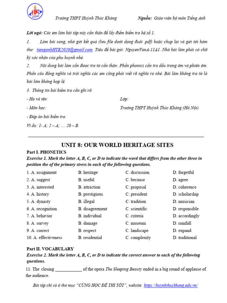 Unit 8 Grade 11 Bai Tap | PDF | Travel | Art