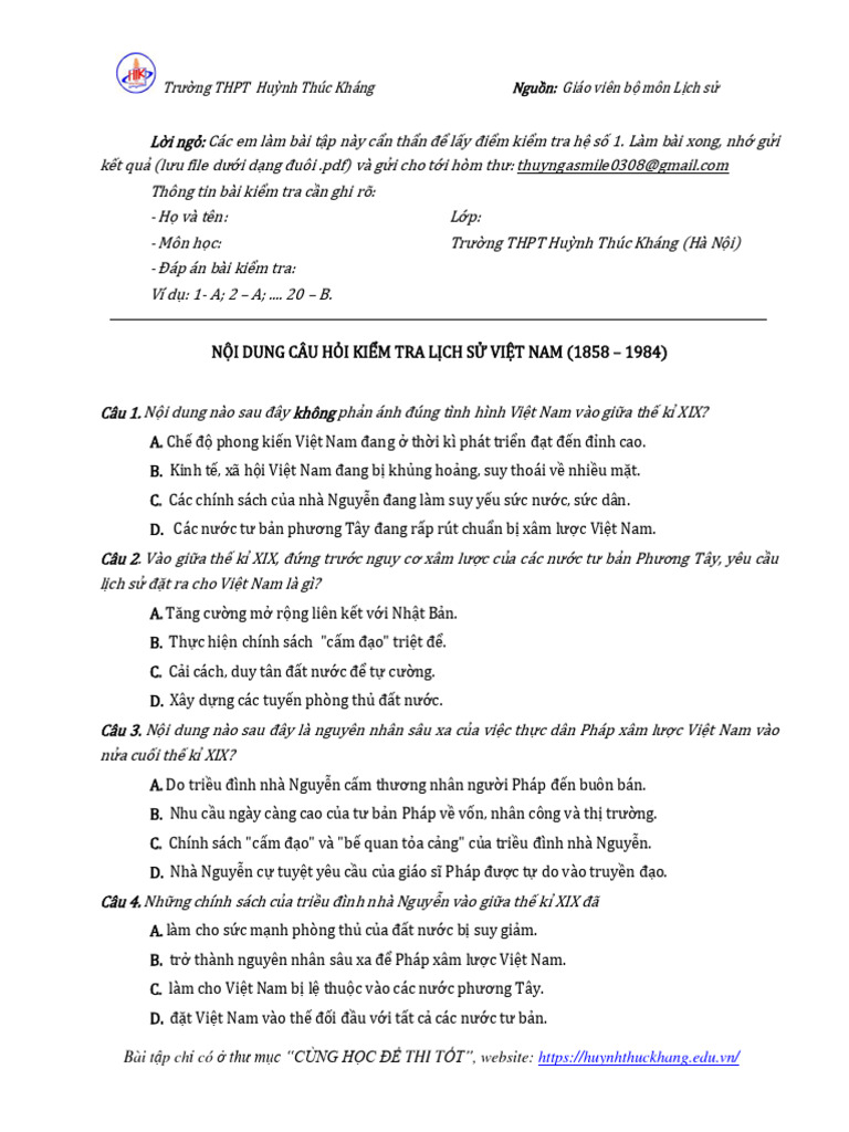 BT On Luyen LSVN 11 - Phan 1 - Ngay 17.2.2020 | PDF