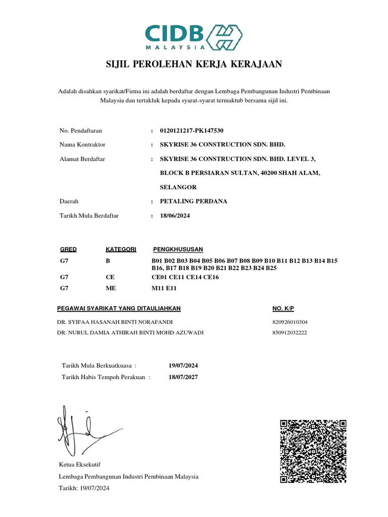 Sijil Perolehan Kerja Kerajaan | PDF