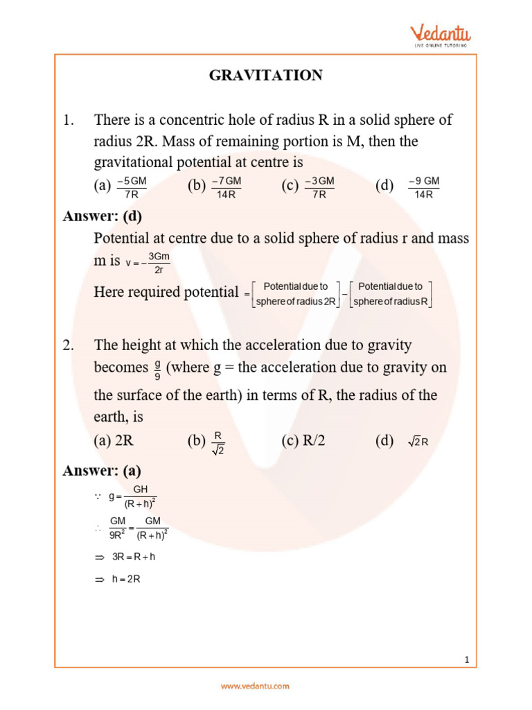 Important Gravitation Questions _ Free PDF Download | PDF | Orbit | Mass