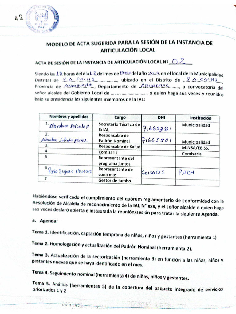 Acta de Instancia de Articulacion Local San Antonio de Cachi | PDF Acta de Instancia de Articulacion Local San Antonio de Cachi | PDF