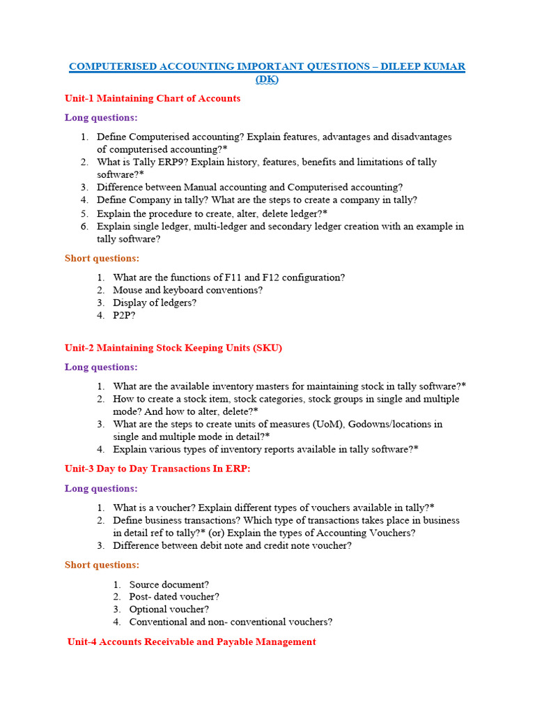Computerised Accounting Important Questions-Dk1 | PDF | Cash Flow ...