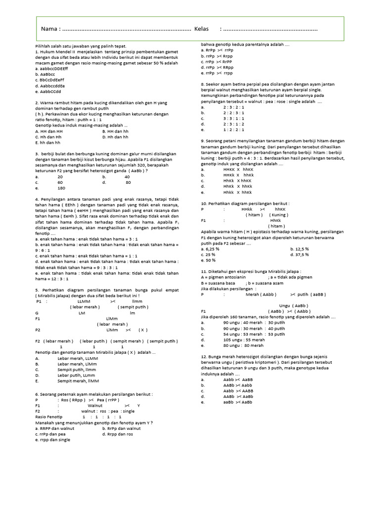 Soal Latihan Pola-Pola Hereditas | PDF