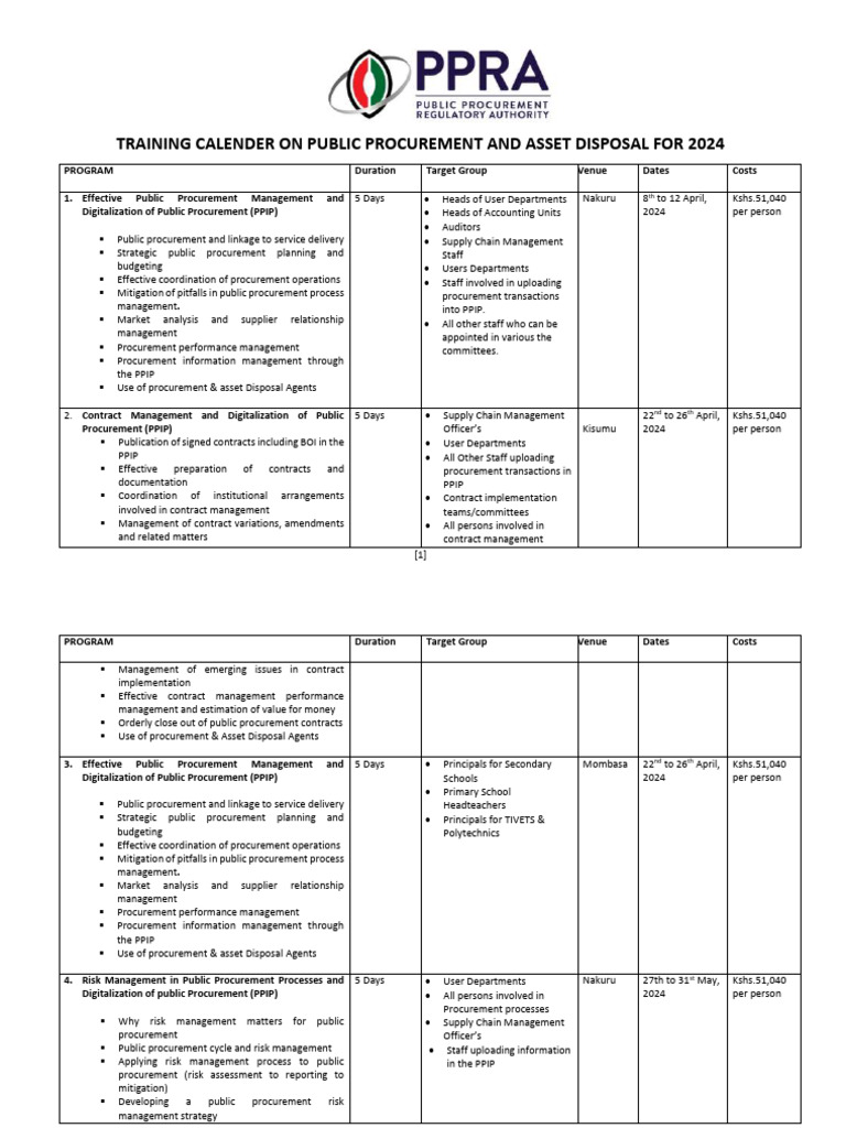 Capacity Building Program Calendar 2024 Final | PDF | Procurement | Risk Management