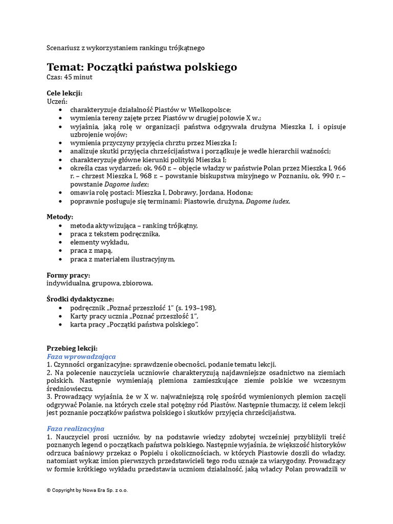 52 Poczatki Panstwa Polskiego Scenariusz Lekcji I | PDF 52 Poczatki Panstwa Polskiego Scenariusz Lekcji I | PDF