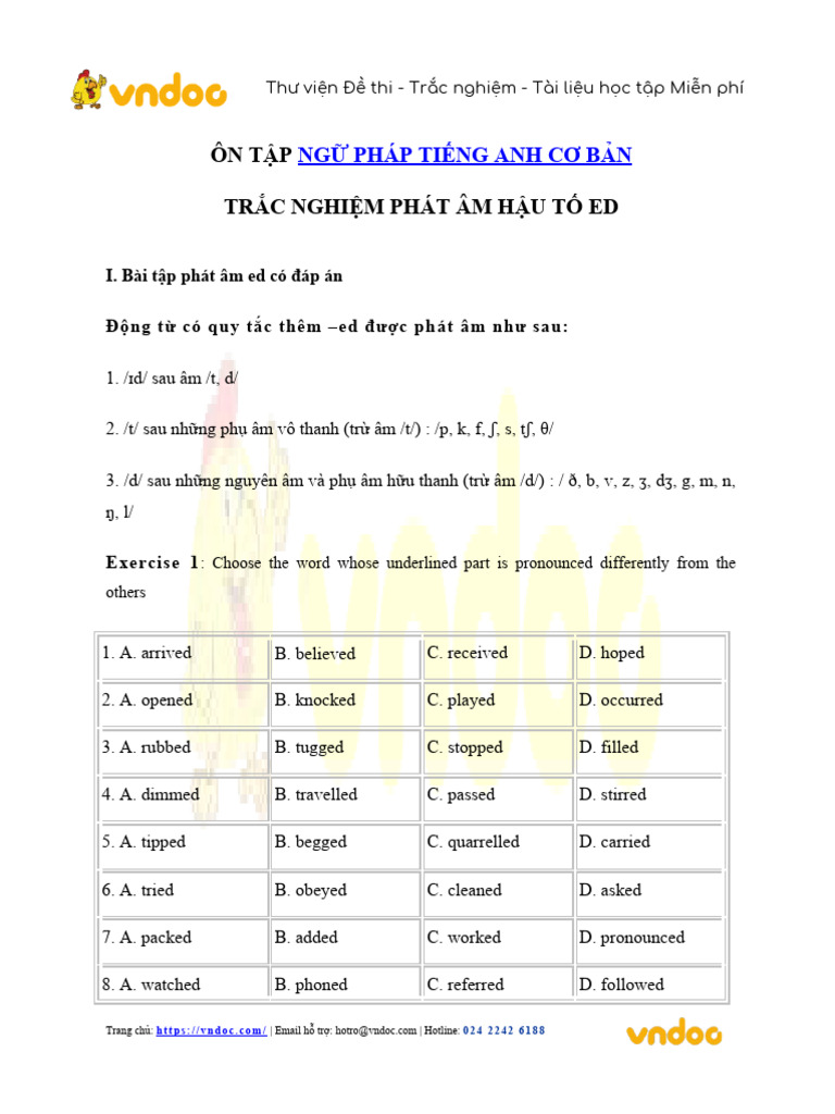 ED Pronunciation Exercise | PDF