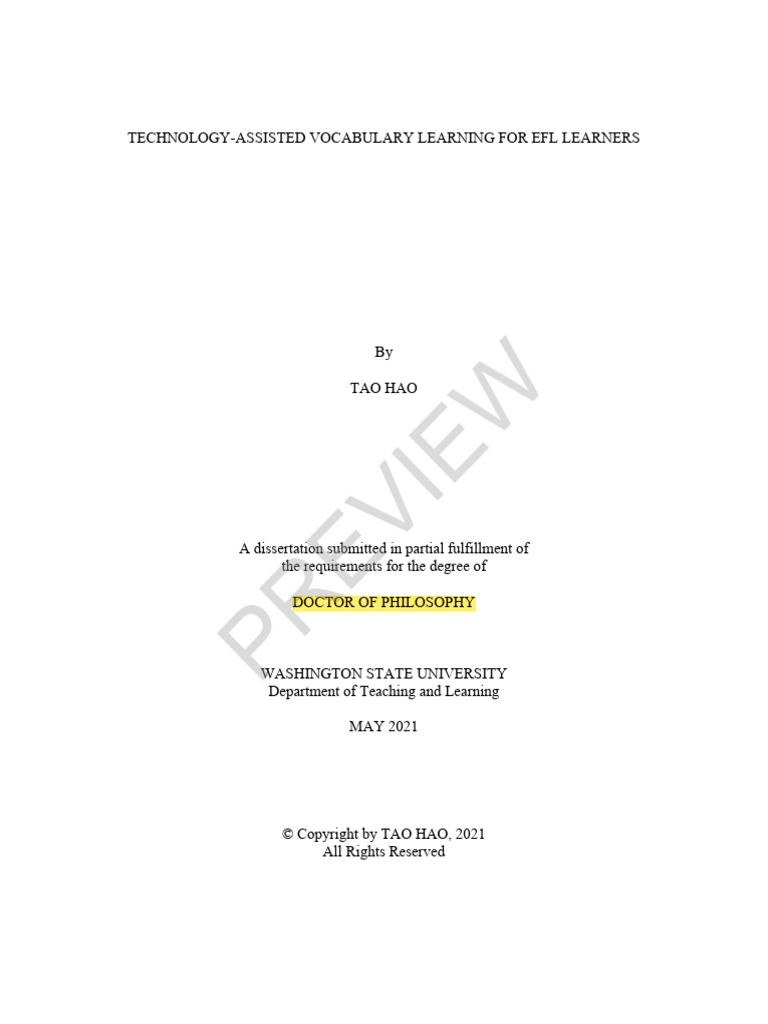 Technology-Assisted Vocabulary Learning for Efl Learners (Ph.d. Thesis) | PDF | Second Language ...
