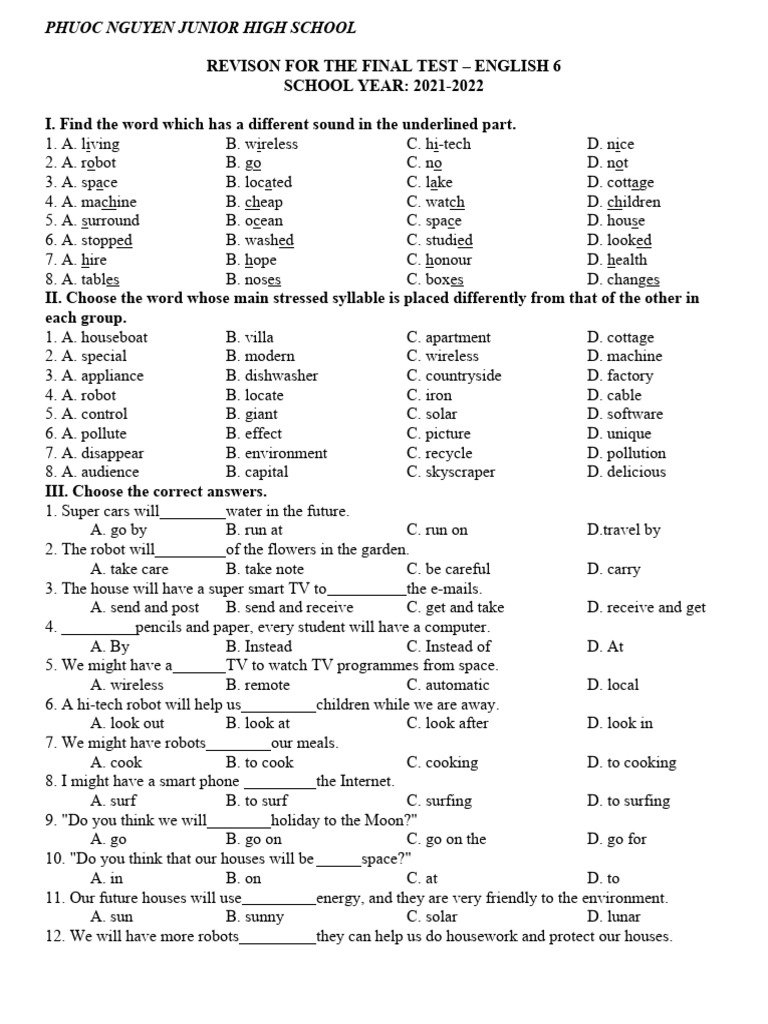 De Cuong hk2 Anh 6 2021 2022 | PDF | Robot | Robotics