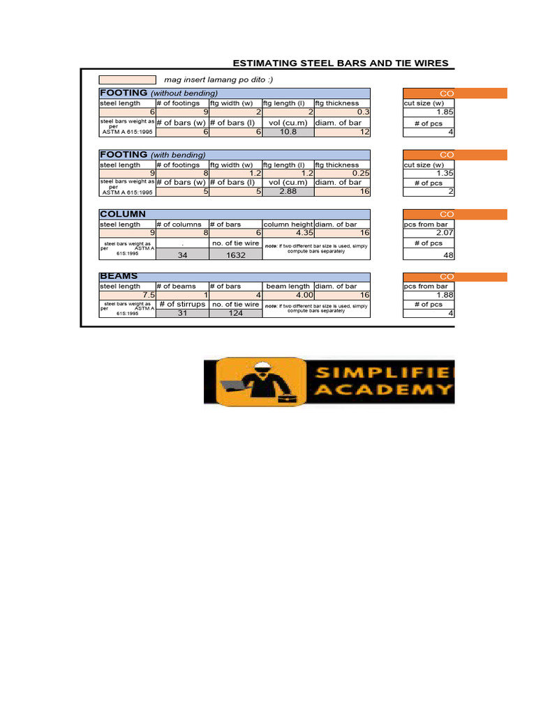 28 - Rebar Estimate | PDF | Building Materials | Civil Engineering