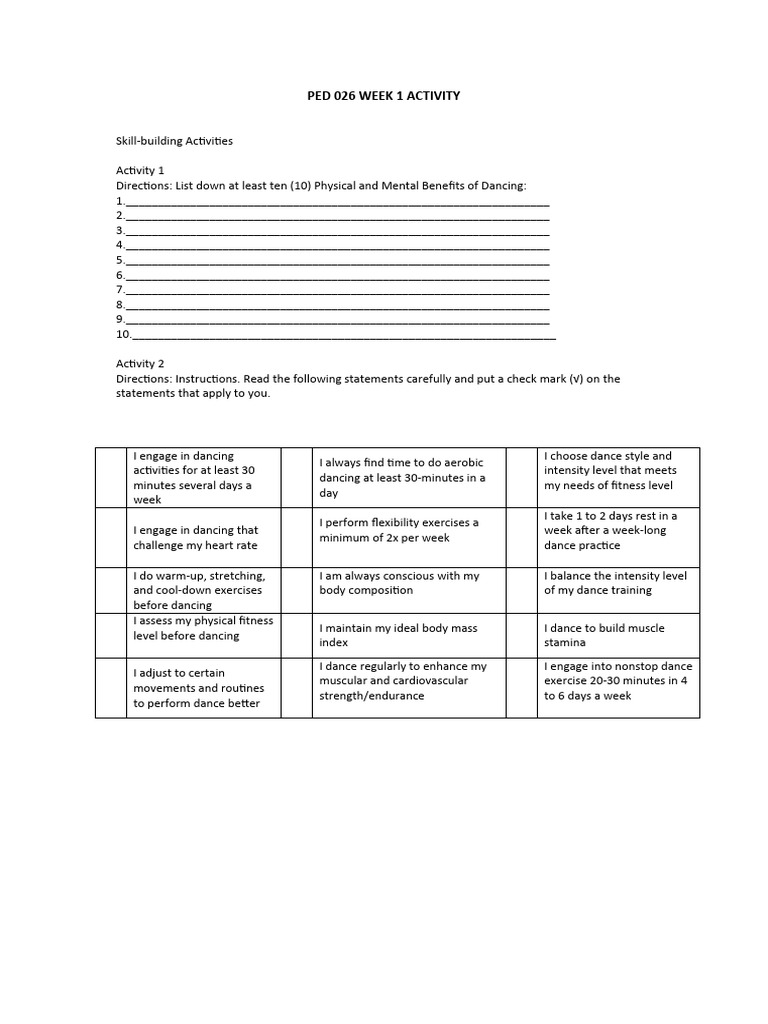 Ped 026 Week 1 Activity Pdf Physical Fitness Physical Exercise