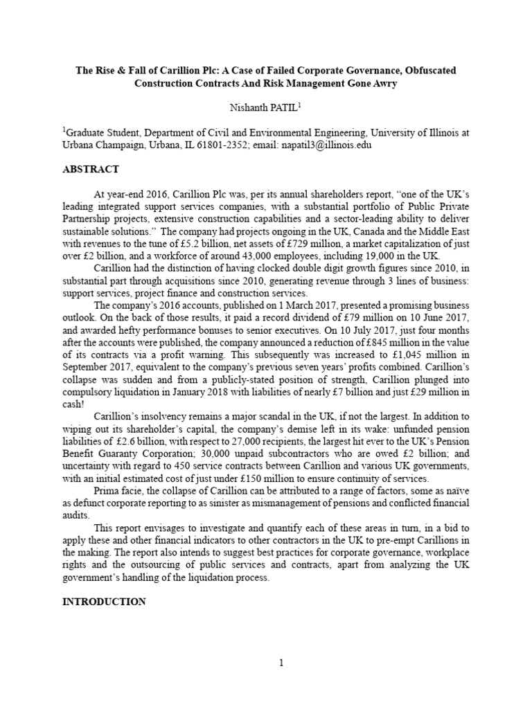 Carillion Plc: Governance and Collapse Analysis | PDF | Private Sector ...