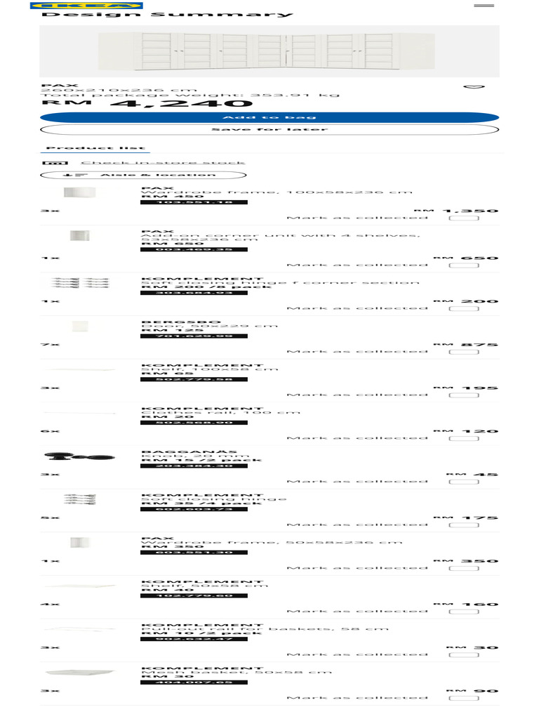 PAX Wardrobe Components List | PDF