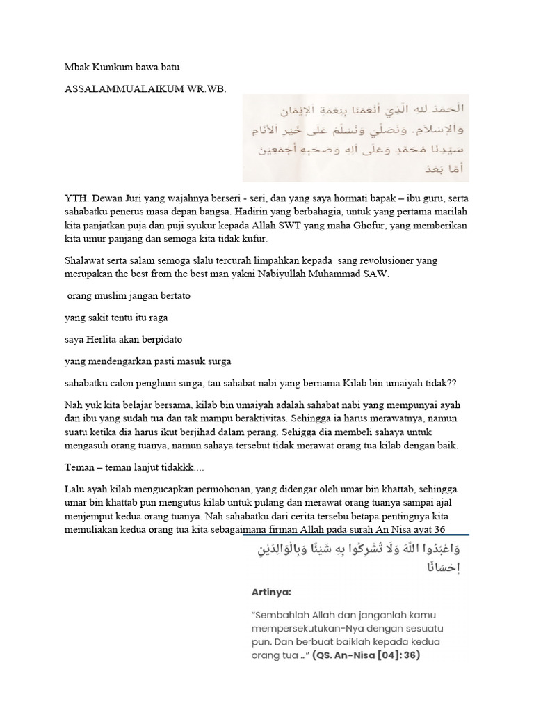 NASKAH PIDATO Birrul Walidain | PDF