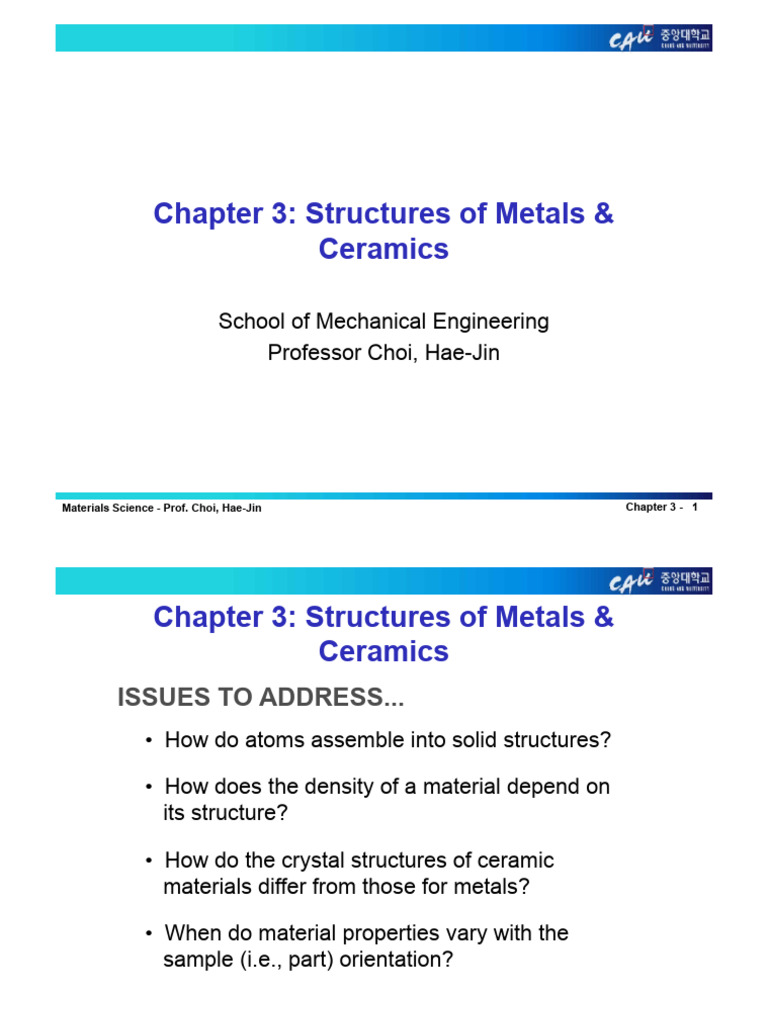 Chapter 3 Structure of Metals and Ceramics by Prof. Hae Jin Choi | PDF | Crystal Structure ...