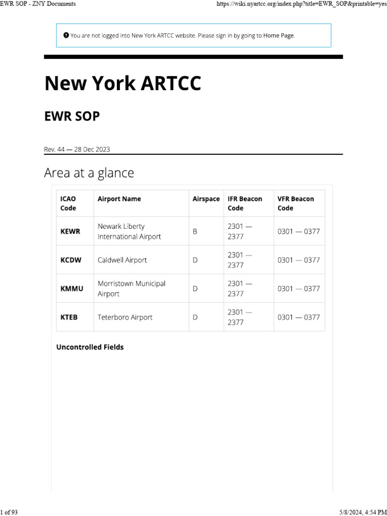 Virtual New York ARTCC - EWR SOP - ZNY Documents | PDF | Technology ...