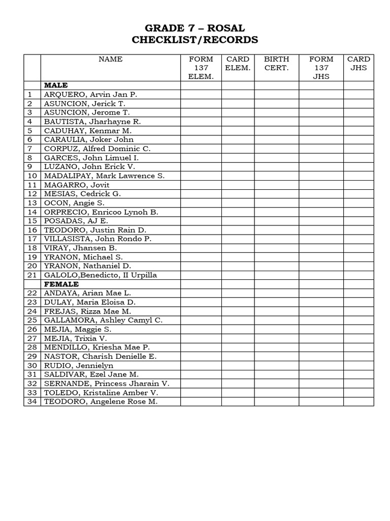 Grade 7 Checklist | PDF