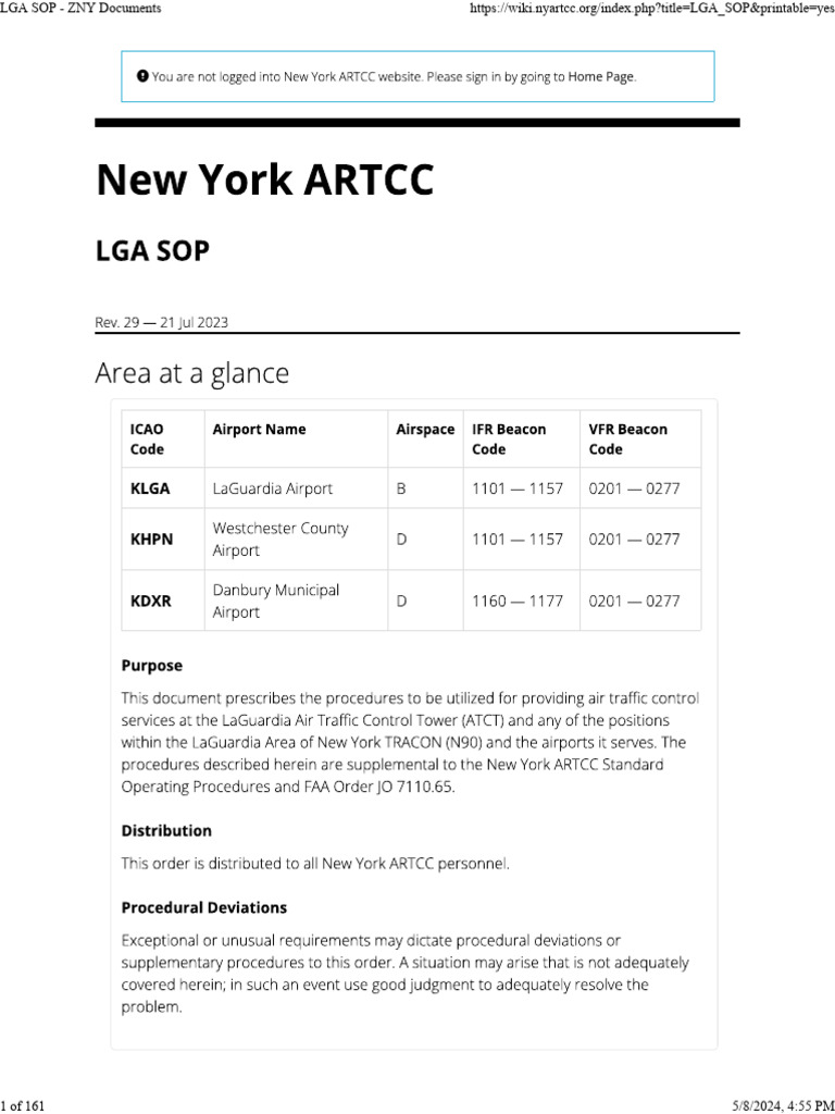 Virtual New York ARTCC - LGA SOP - ZNY Documents | PDF