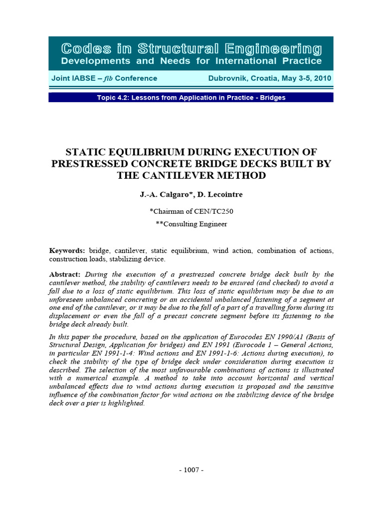 Calgaro - STATIC EQUILIBRIUM DURING EXECUTION OF PC BRIDGES | PDF ...