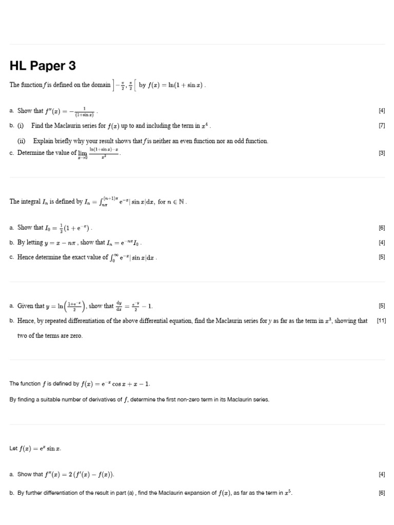 Calculus HL P3 | PDF | Derivative | Function (Mathematics)