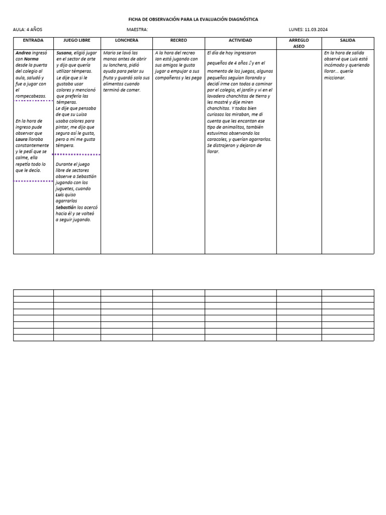 Ficha de Observación para La Evaluación Diagnóstica 20.02 | PDF