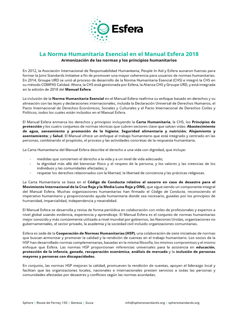 Manual Esfera 2018: Normas Humanitarias | PDF | Movimiento ...