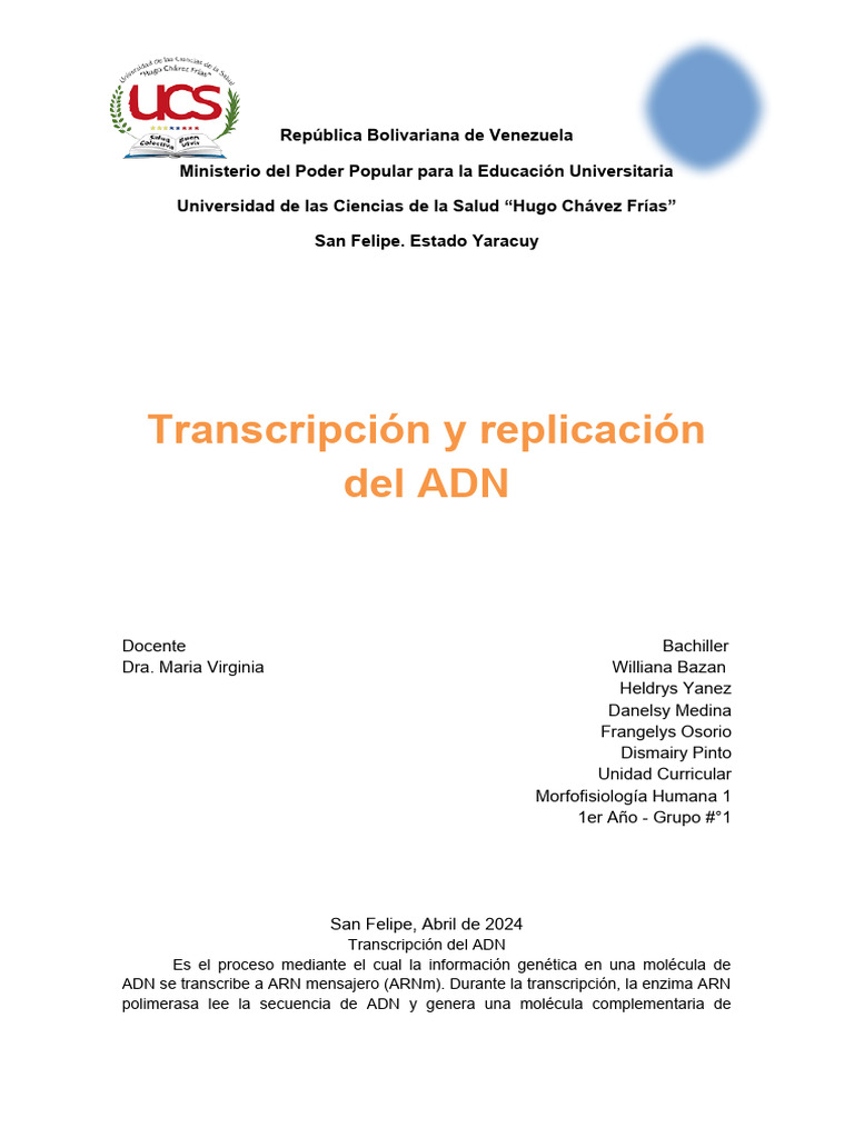 Transcripción y Replicación del ADN | PDF | Rna | Adn