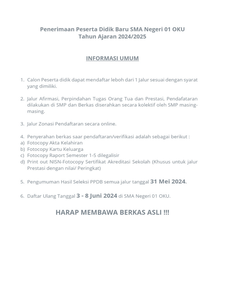 Jalur Prestasi - Sman 1 Oku | PDF