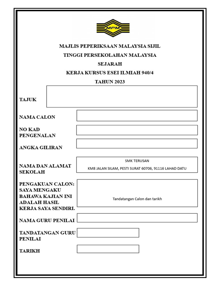 MUKA DEPAN KK SEJARAH F6 | PDF