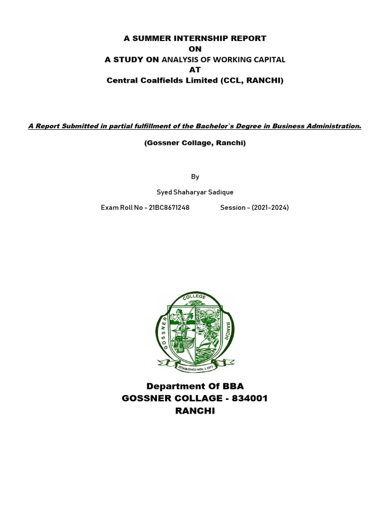 Working Capital Analysis at CCL Ranchi | PDF | Working Capital | Revenue