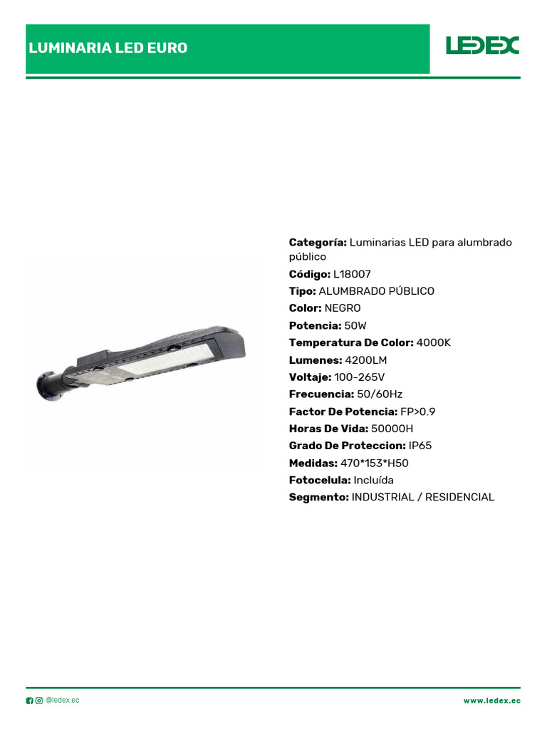 LUMINARIA LED EURO ELECTRICA | PDF
