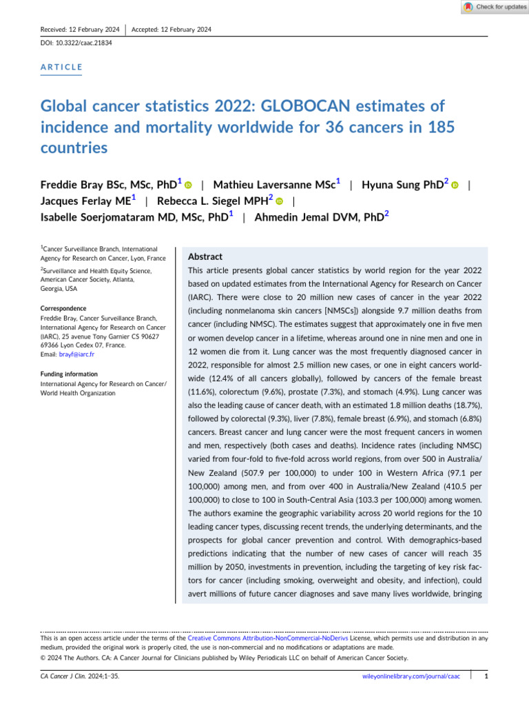Global Cancer Statistics 2022 Overview | PDF | Cancer | Human ...