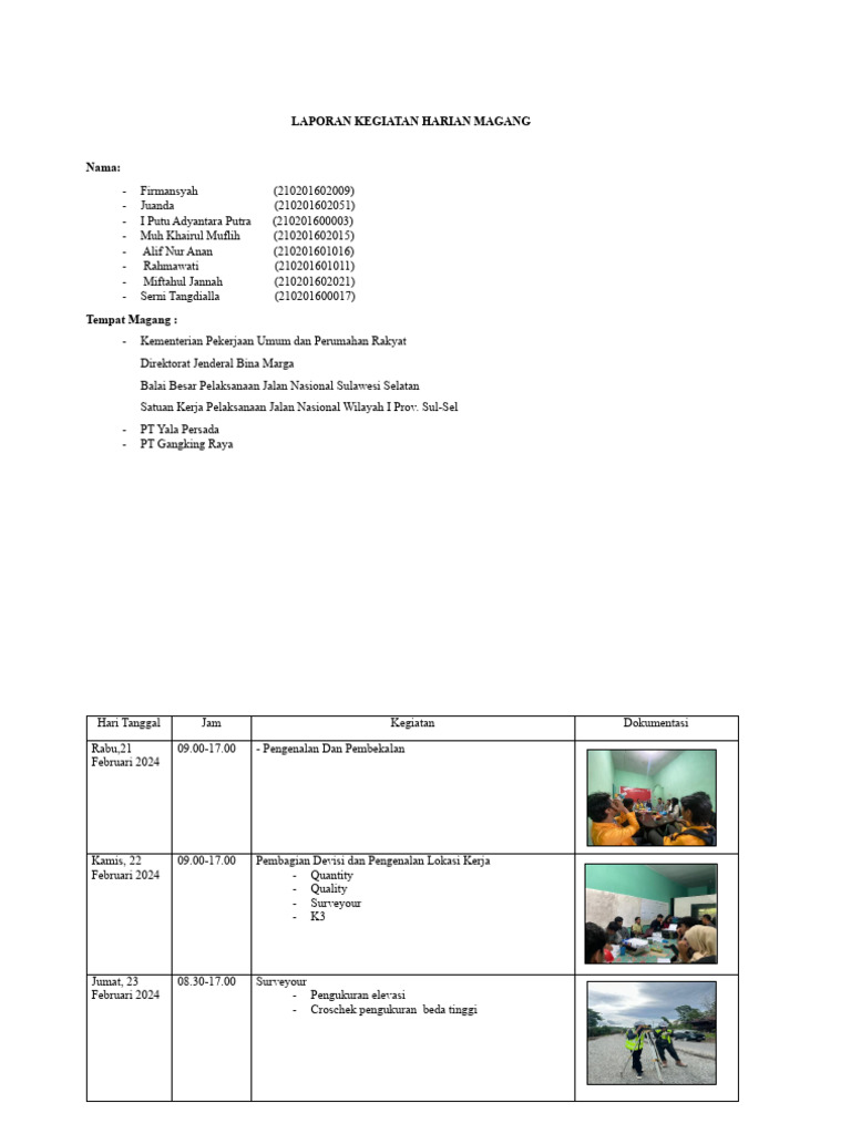 Laporan Kegiatan Harian Magang 1 | PDF