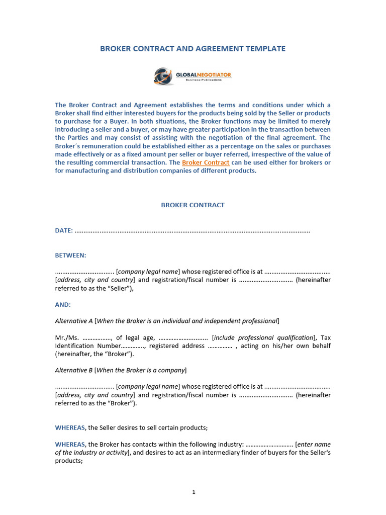 Broker Contract Agreement Template | PDF | Sales | Private Law