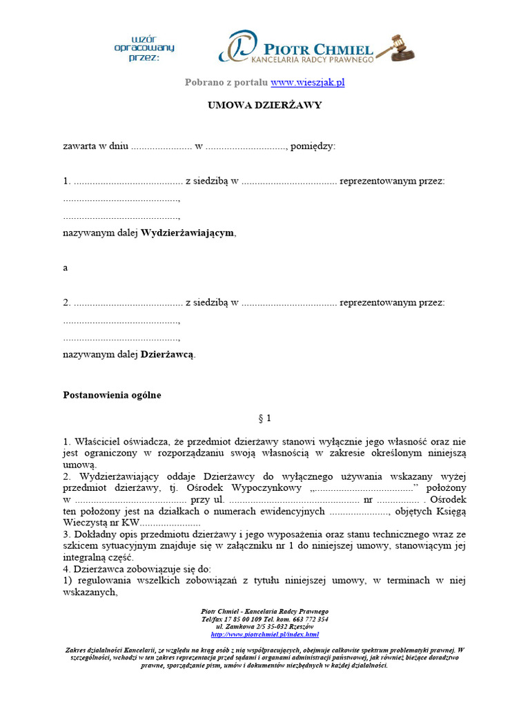 Umowa Dzierzawy | PDF